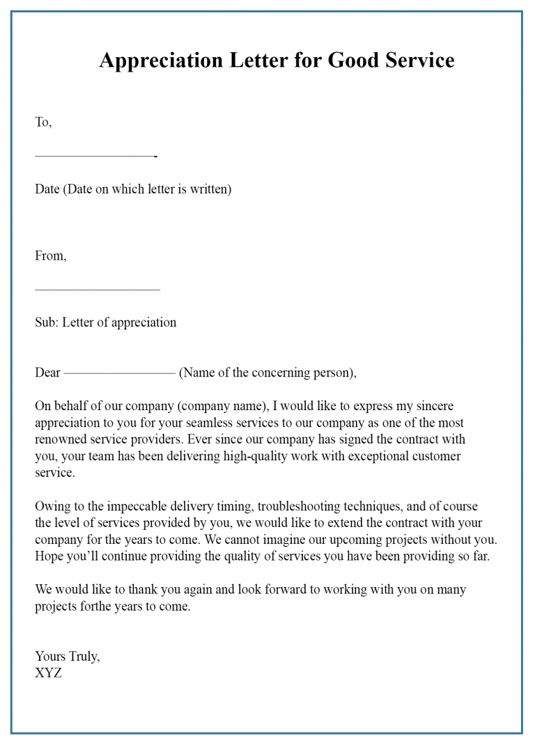 Appreciation Letter for Service – Format, Sample & Example