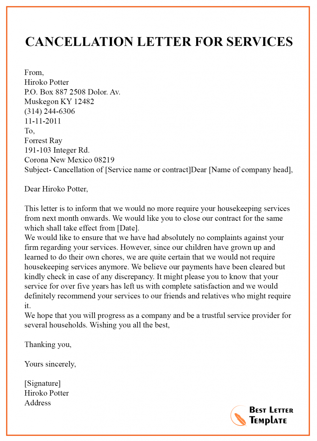 10+ Cancellation Letter Template - Format, Sample & Example