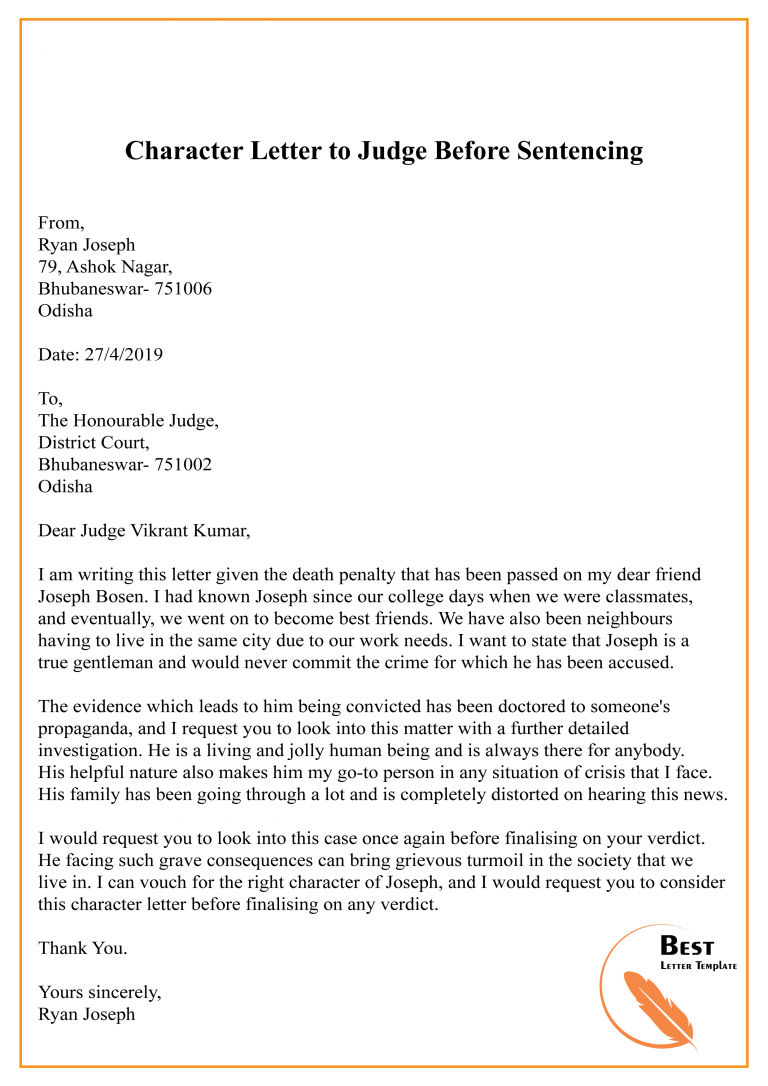 Character Reference Letter To Judge Format Sample Example Character Reference Letter To Judge Format Sample Example