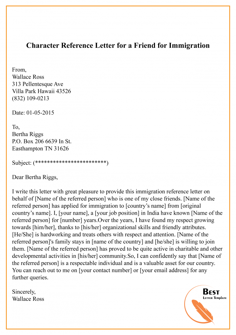 Character Reference Letter for Immigration - Sample & Example