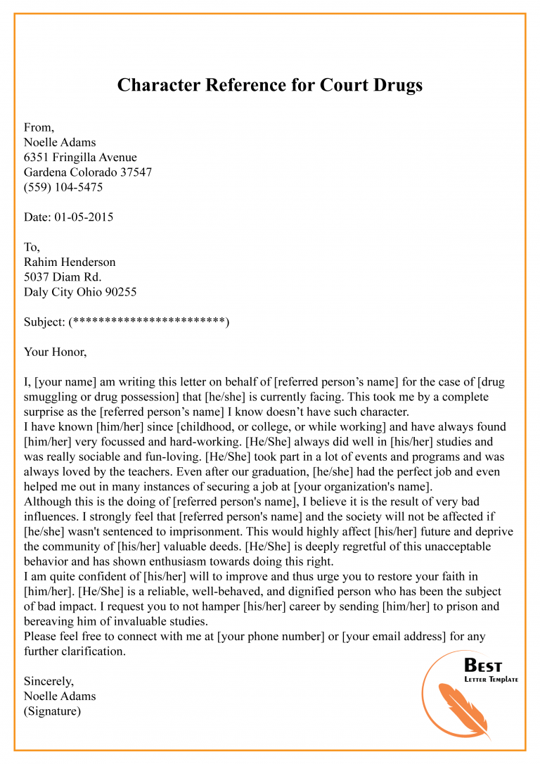 Character Reference Letter For Court Template Sample Example Character Reference Letter For Court Template Sample Example