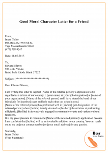 Character Reference Letter for Friend –Format, Sample & Example