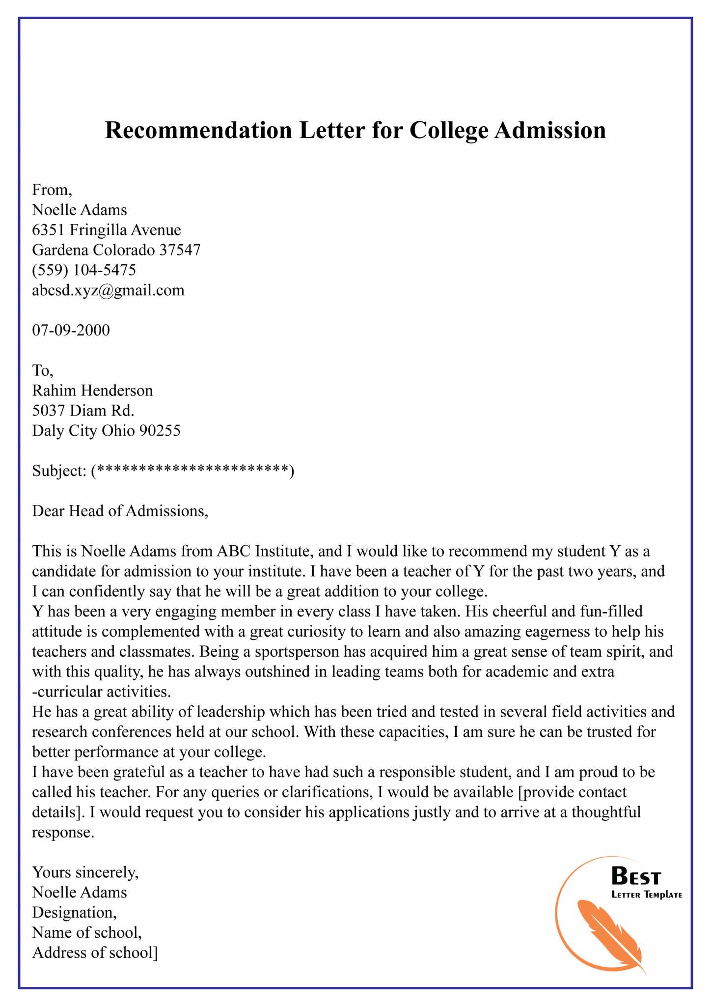 Recommendation Letter for University - Format, Sample & Example