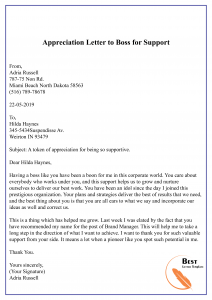 Appreciation Letter Template to Boss - Format, Sample & Example