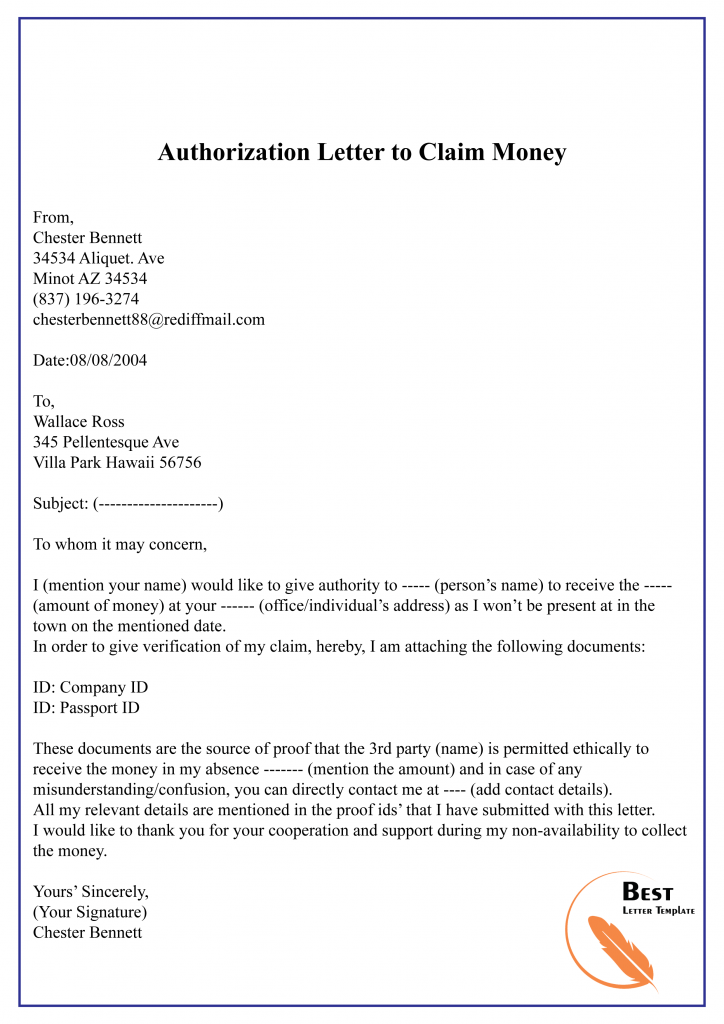 Authorization Letter To Claim Money 01 Best Letter Template Authorization Letter To Claim Money 01 Best Letter Template