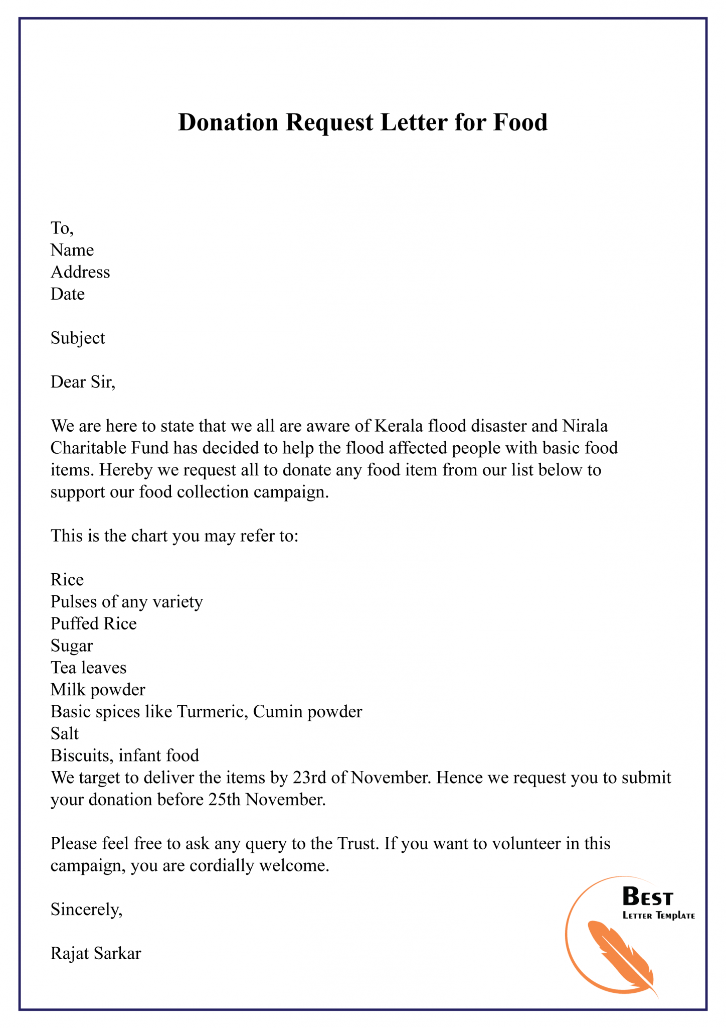 Free Donation Request Letter Template- Format, Sample & Example