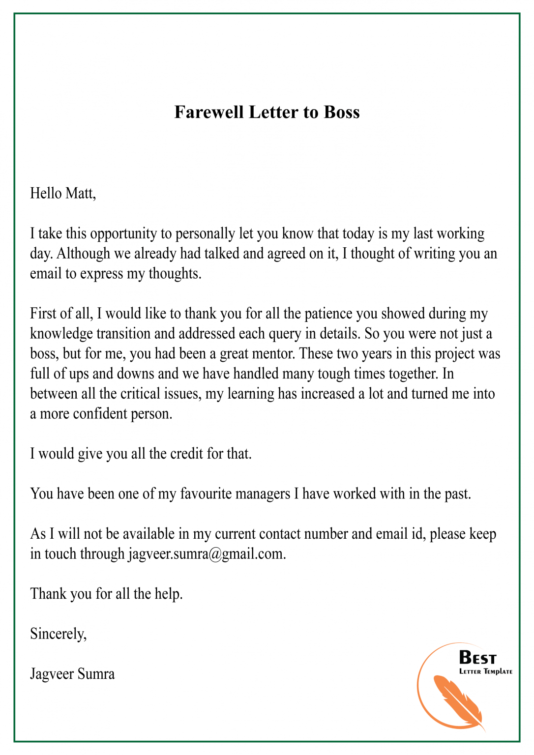 11+ Free Farewell Letter Template - Format, Sample & Example