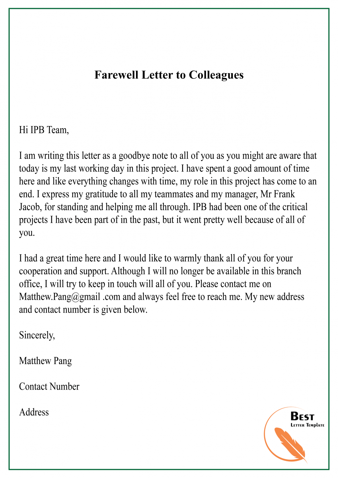 11+ Free Farewell Letter Template - Format, Sample & Example