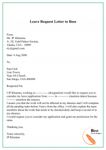 Sample Request Letter Template for Leave/ Vacation/ Holiday