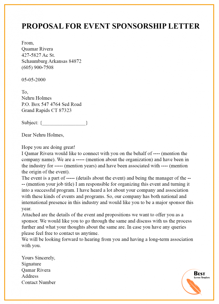 Sponsorship Letter For Event Template Format Sample Example