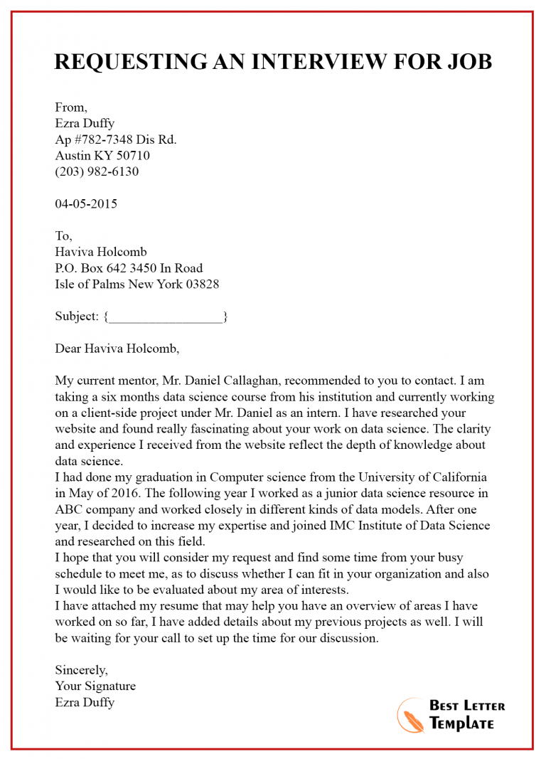 5 Free Request Letter Template For Interview Sample Example
