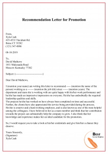 Recommendation Letter for Promotion – Format, Sample & Example