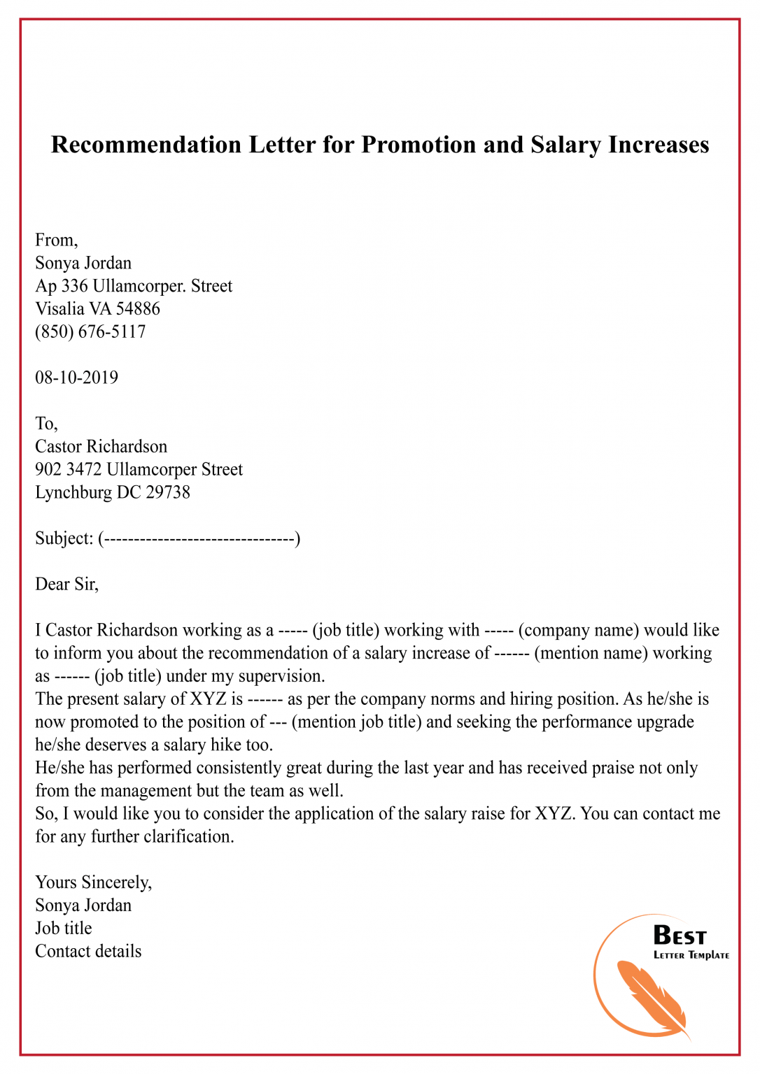 Recommendation Letter for Promotion – Format, Sample & Example