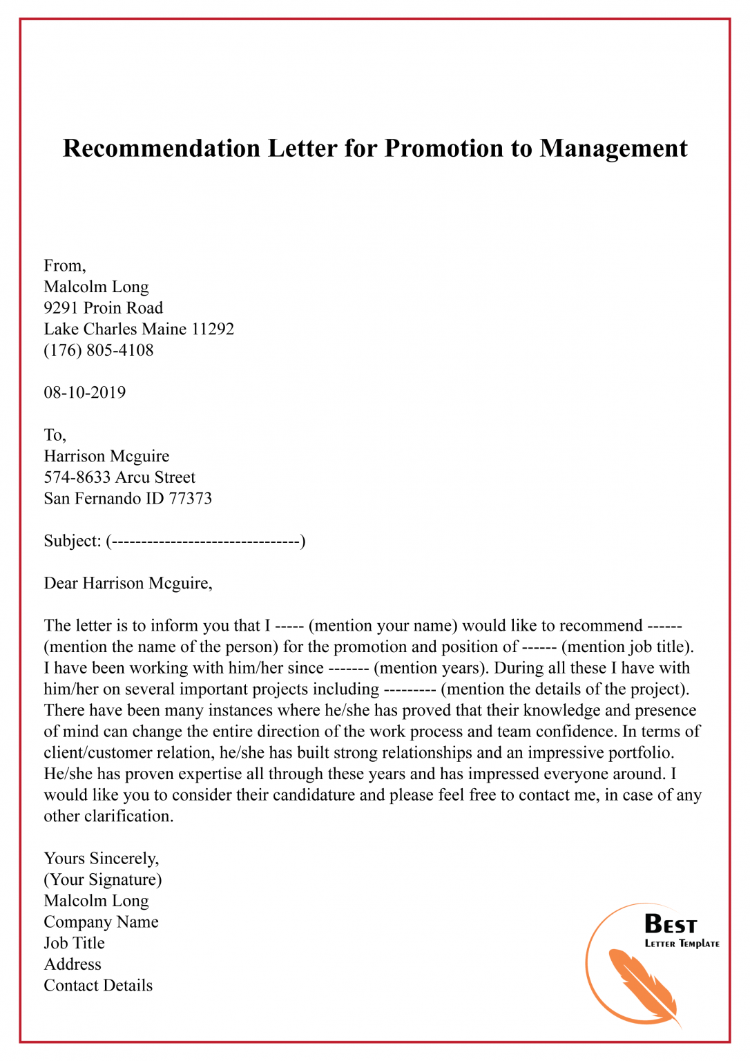 Recommendation Letter for Promotion – Format, Sample & Example