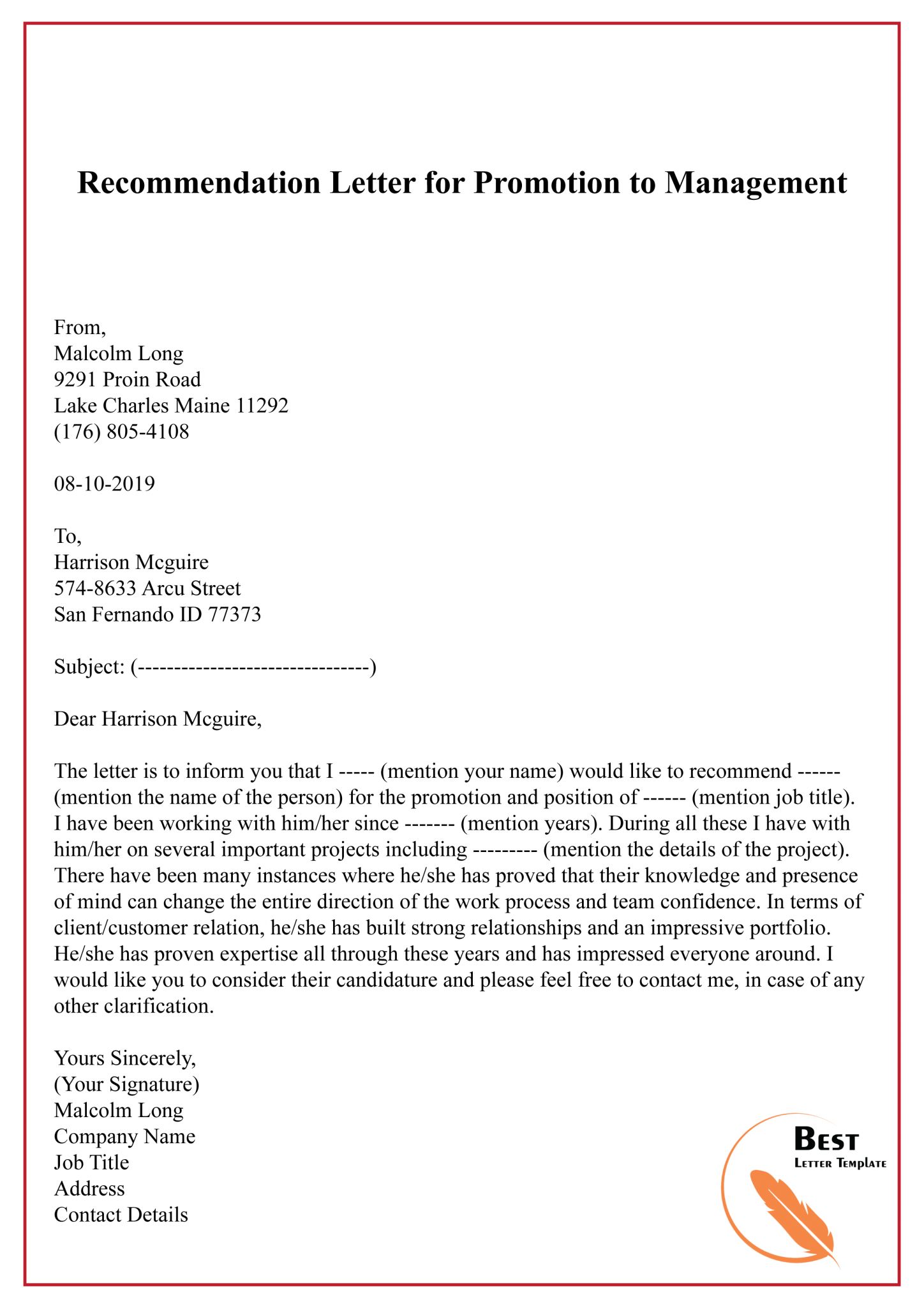 Recommendation Letter for Promotion – Format, Sample & Example