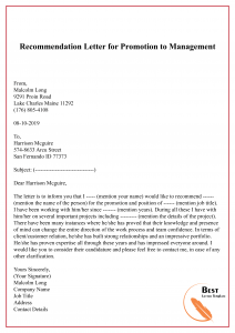 Recommendation Letter for Promotion – Format, Sample & Example