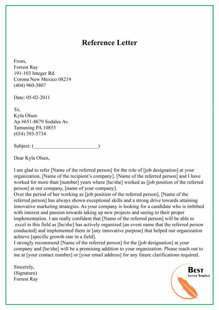 20+ Free Reference Letter Template – Format, Sample & Example
