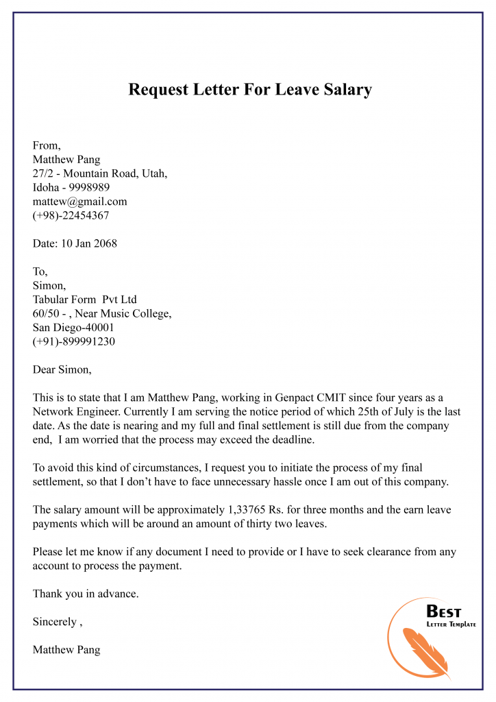 Sample Of Leave Without Pay Letter - Design Talk