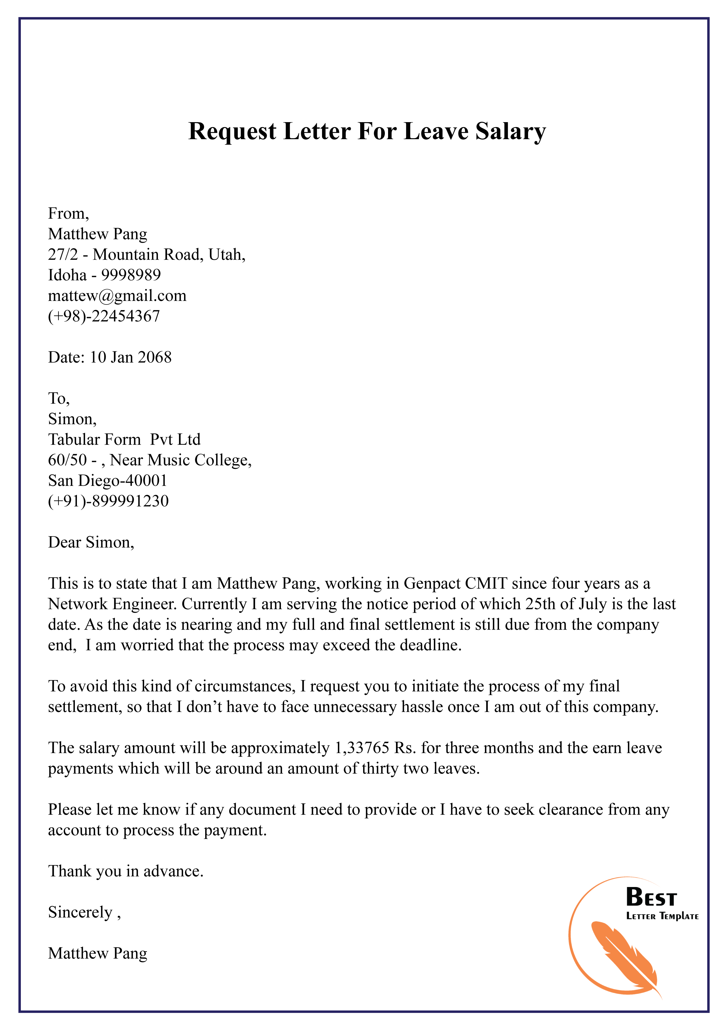 Request Letter For Leave Salary 01 Best Letter Template Request Letter For Leave Salary 01 Best Letter Template