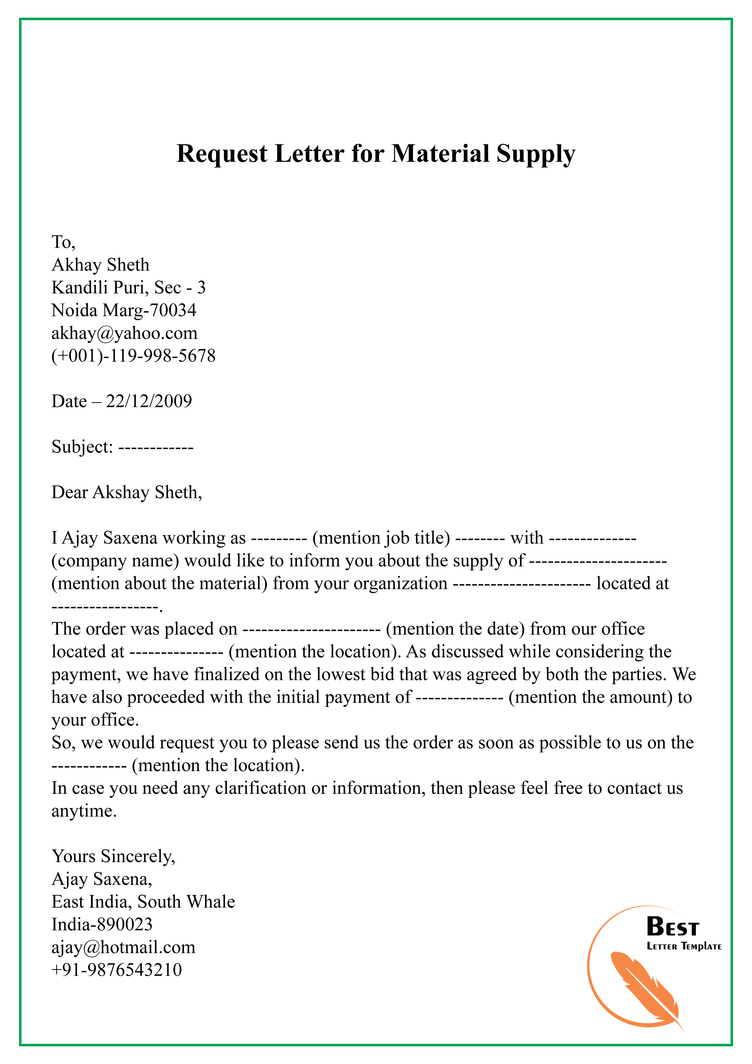 Request Letter For Material Supply 01 Best Letter Template