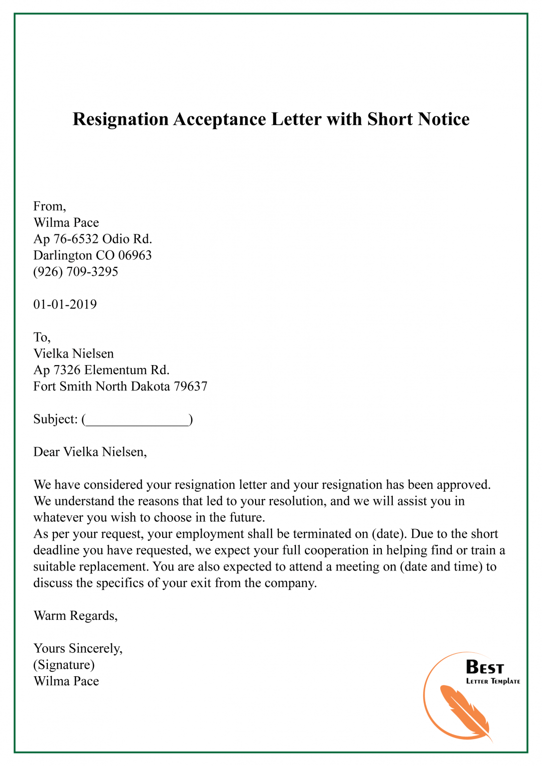 Resignation Acceptance Letter Template - Format Sample & Example