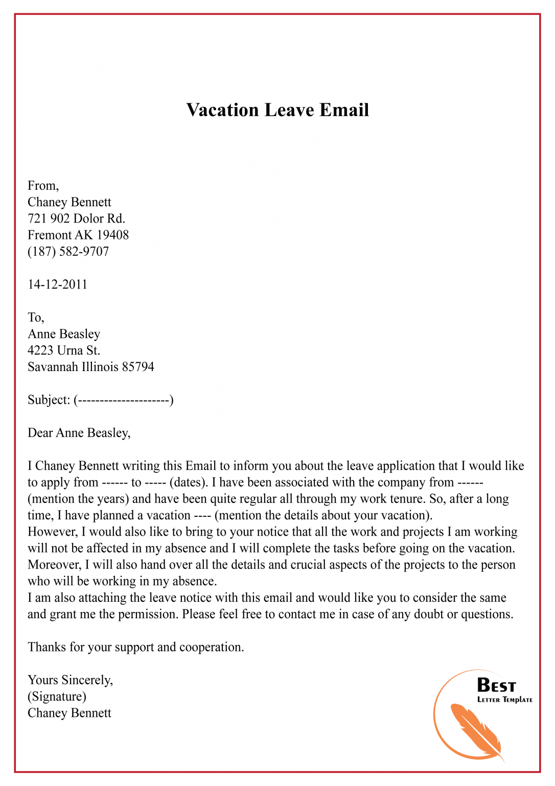 5+ Free Sample Vacation Request Email With Example