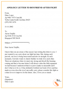 Apology Letter Template to Boyfriend - Sample & Example