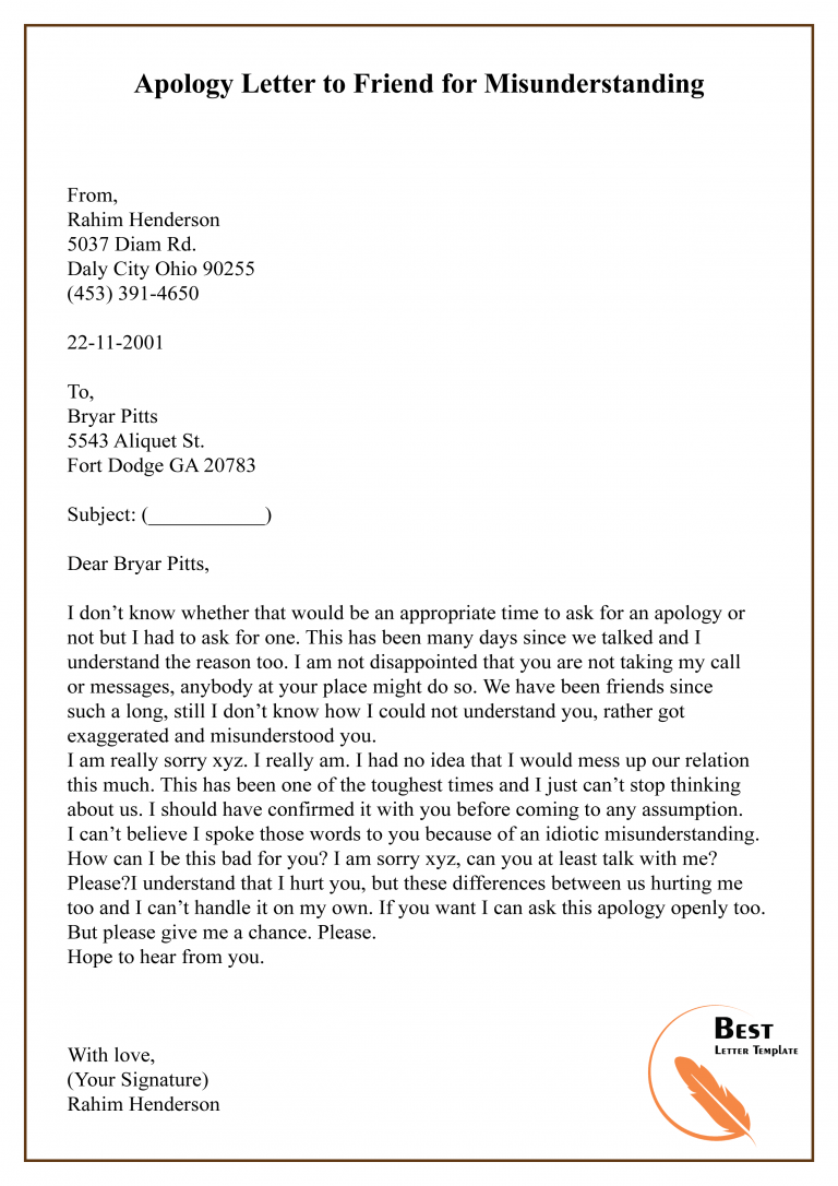 Apology Letter Template to a Friend - Sample & Example