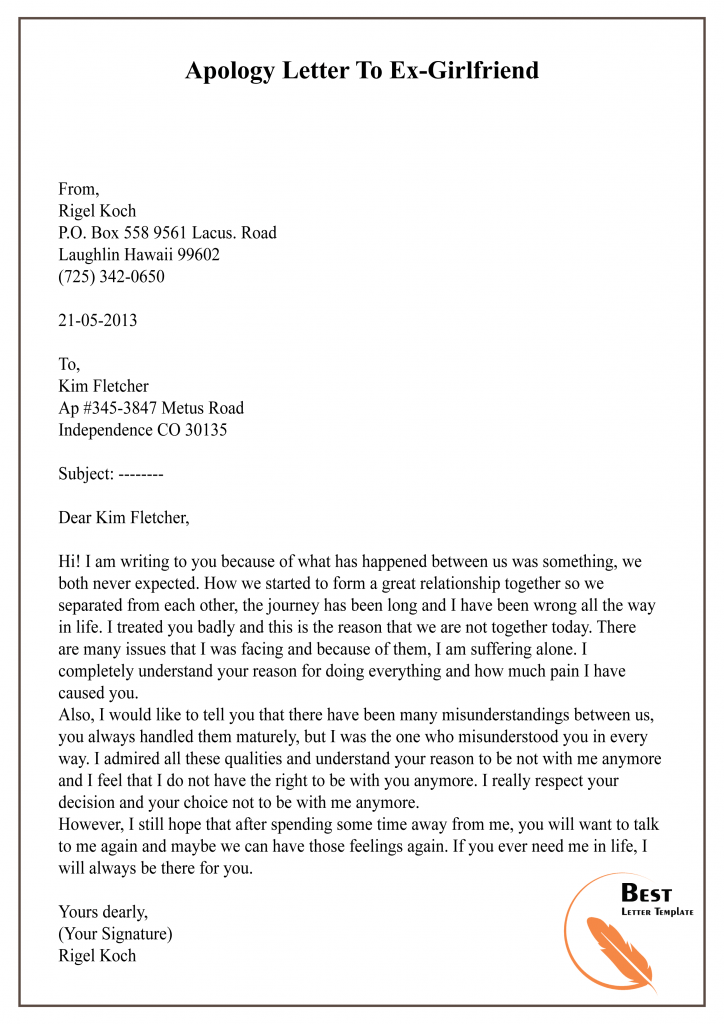 Apology Letter Template To Girlfriend Sample Example