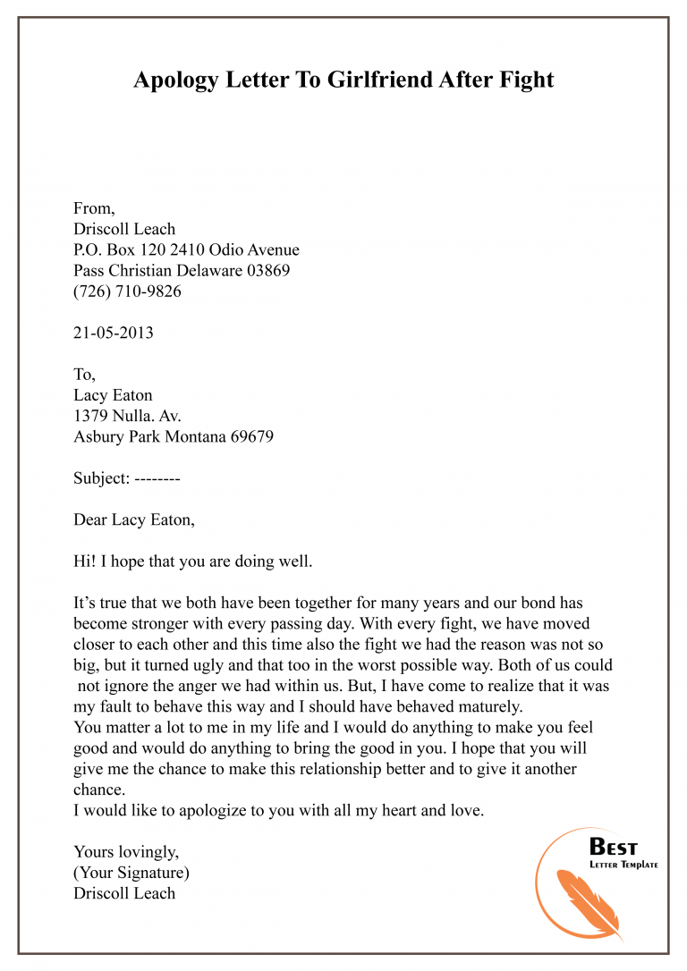 Apology Letter Template To Girlfriend - Sample & Example