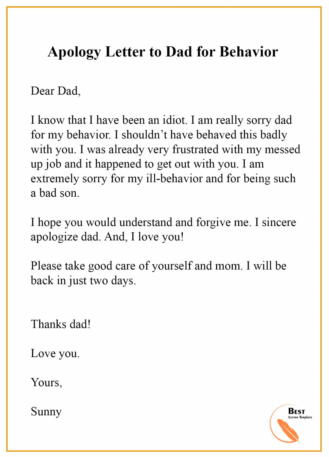 Apology Letter Template to Dad – Format, Sample & Example