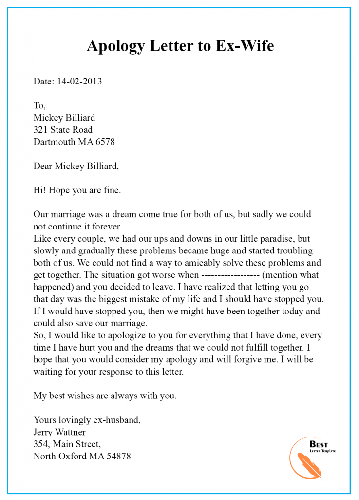 Apology Letter Template To Ex Girlfriend Boyfriend Sample Examples