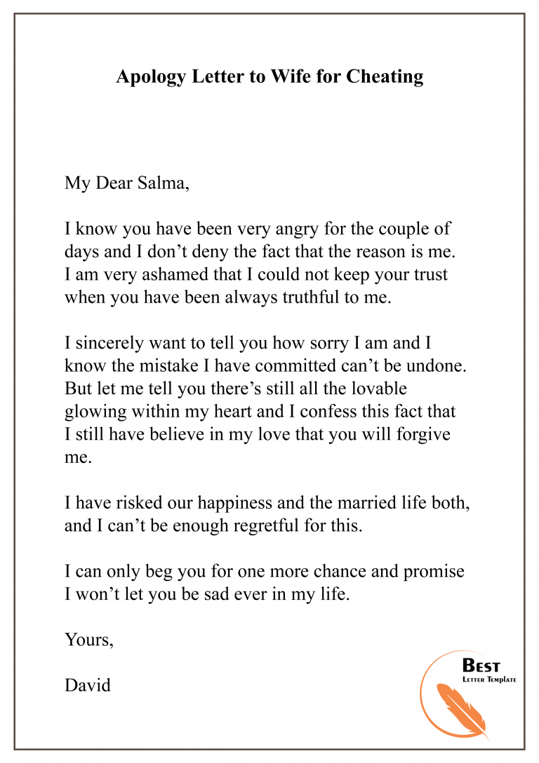 Apology Letter Template To Wife Sample Example