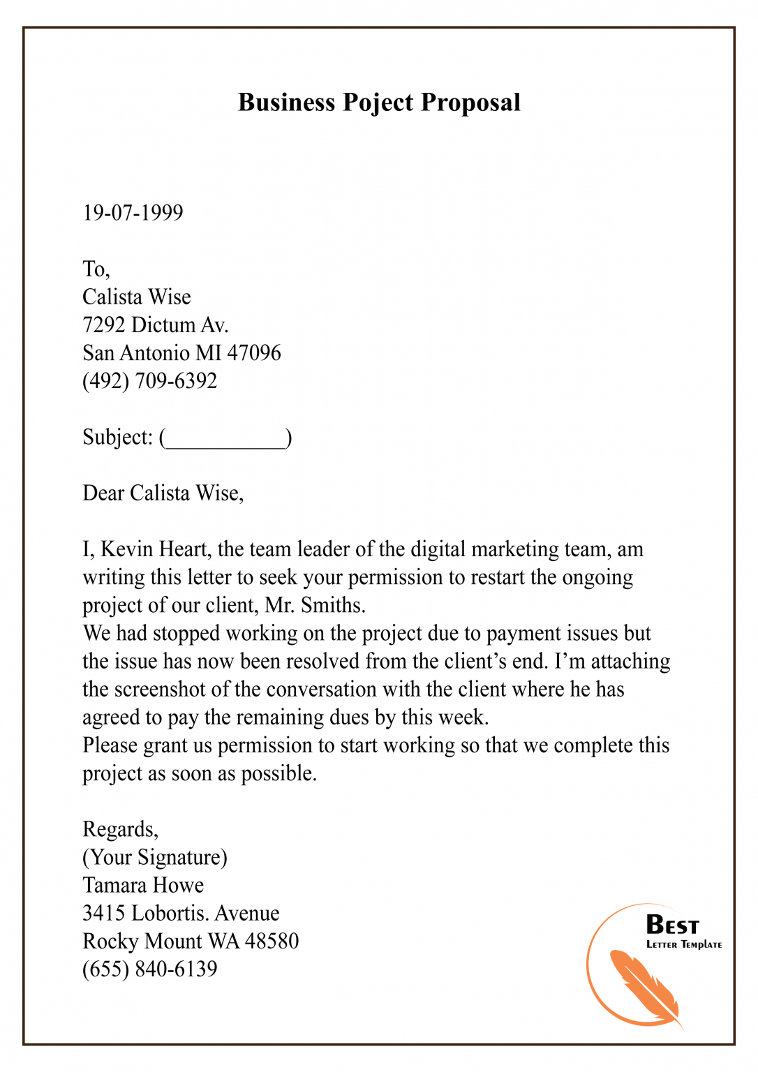 Project Proposal Letter Template - Format, Sample & Example