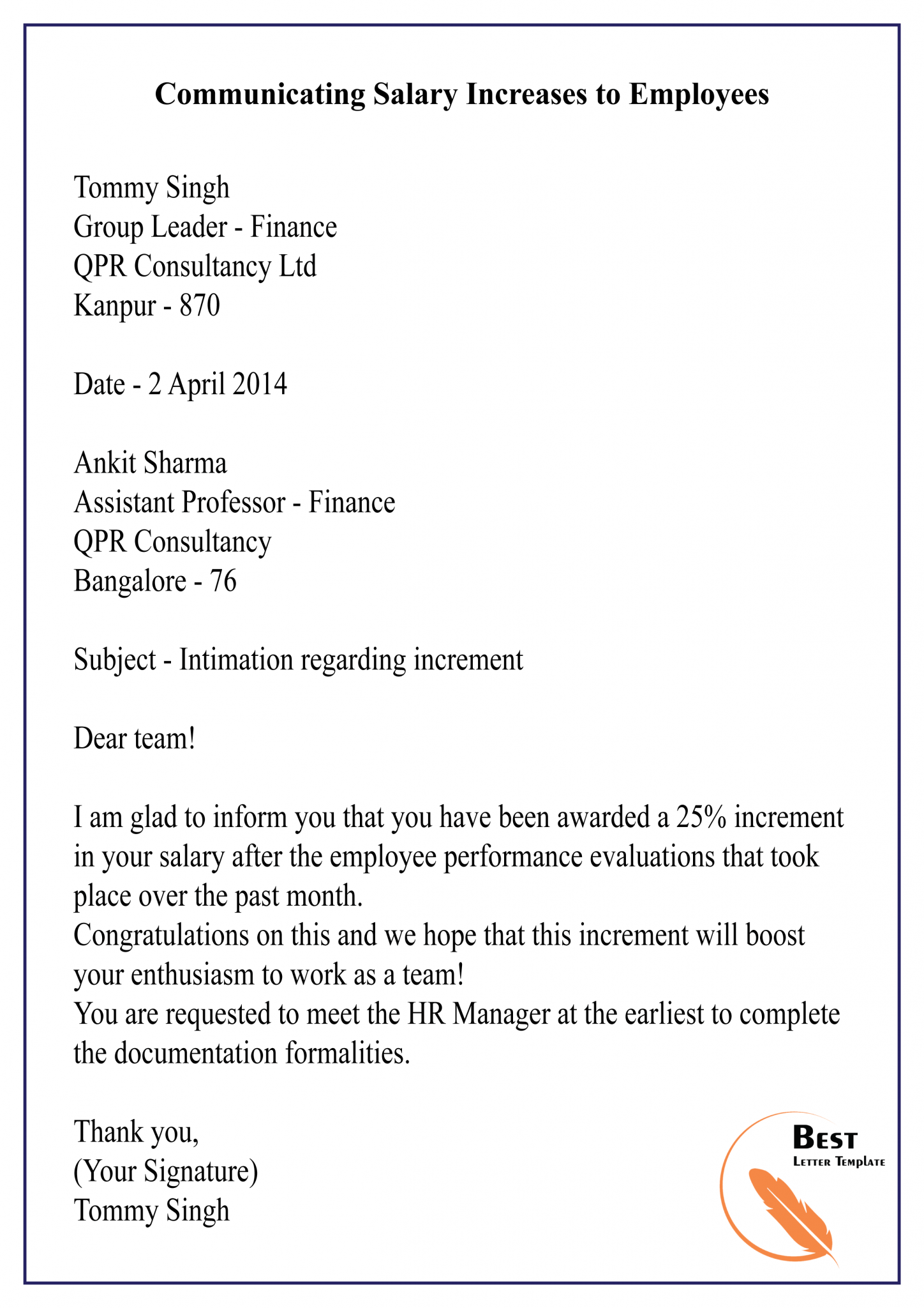 15+ Salary Increment Letter Template - Format, Sample & Examples
