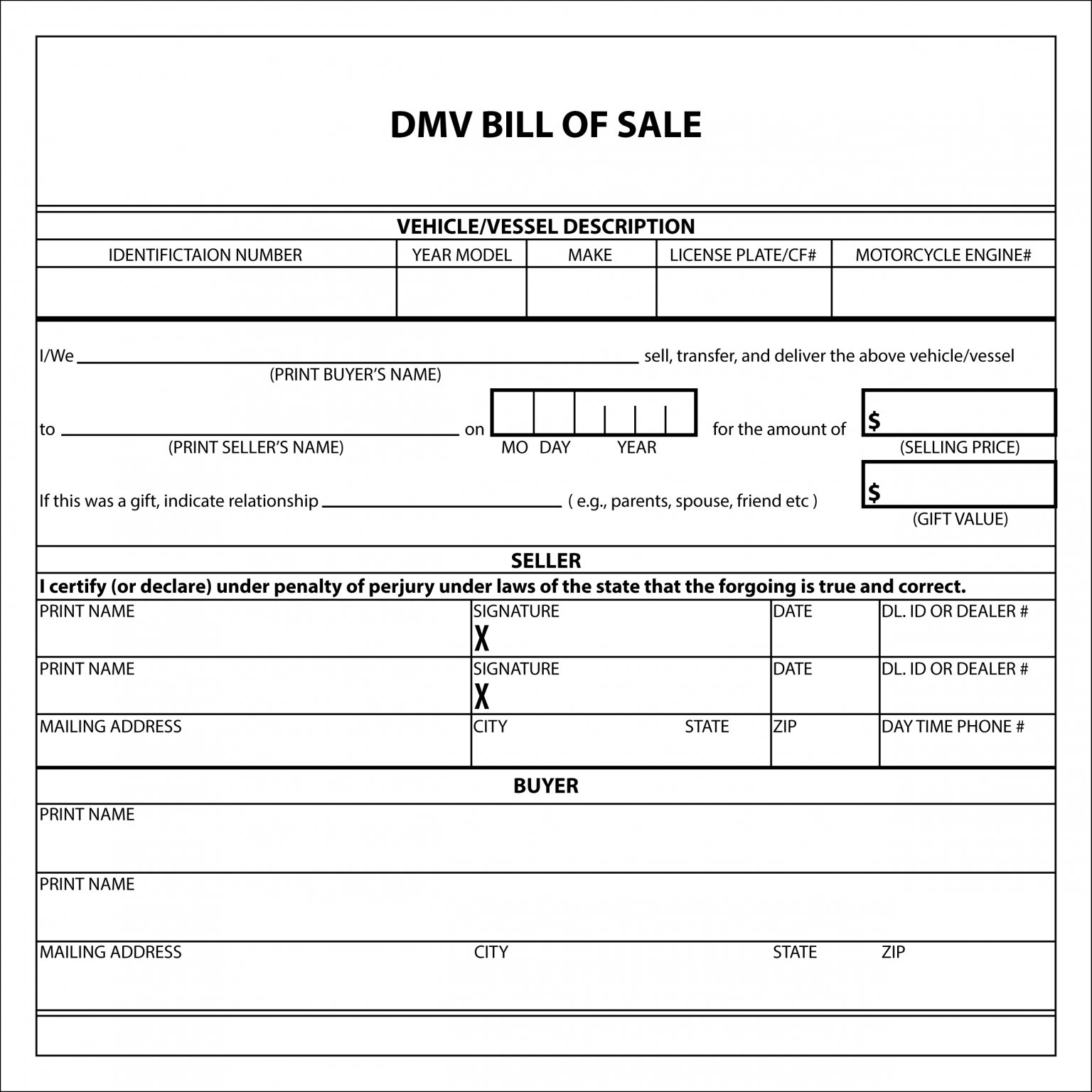 Bill of Sale Form Template for Car, Boat & Vehicle [Word & PDF]