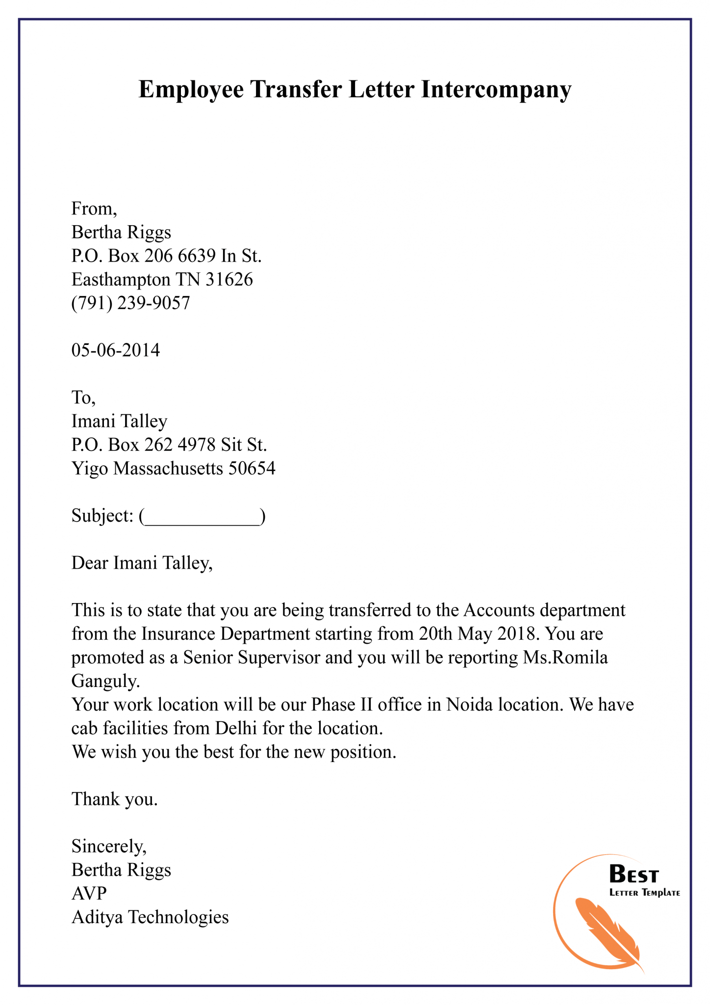 5+ Free Transfer Letter For Employee - Format, Sample & Example