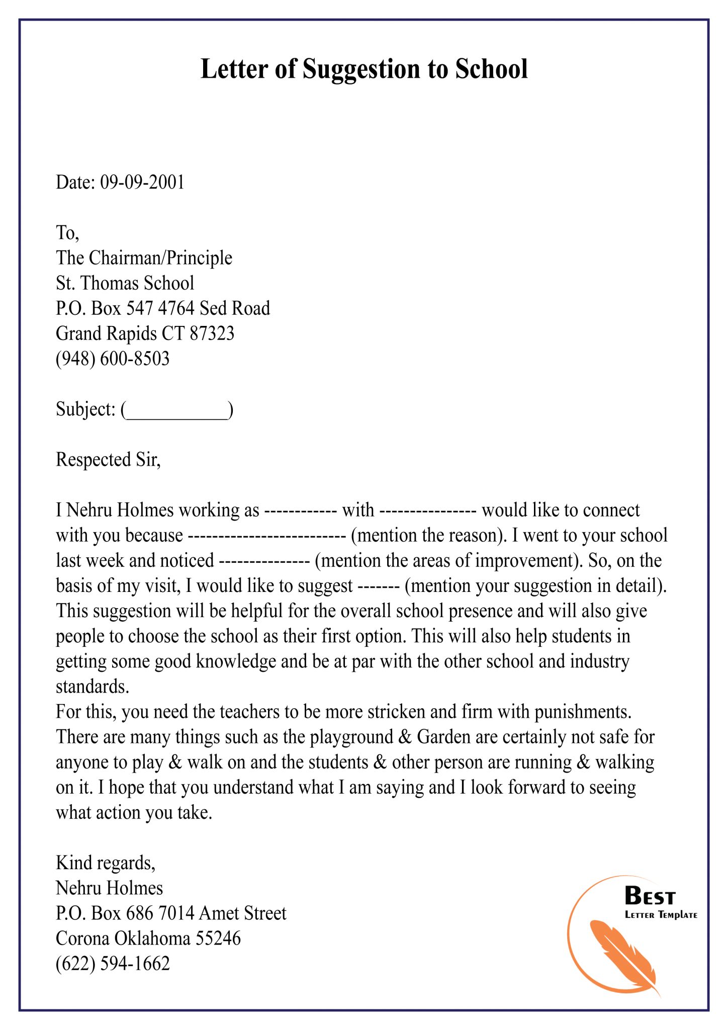 5+ Free Suggestion Letter Template - Format, Sample & Example