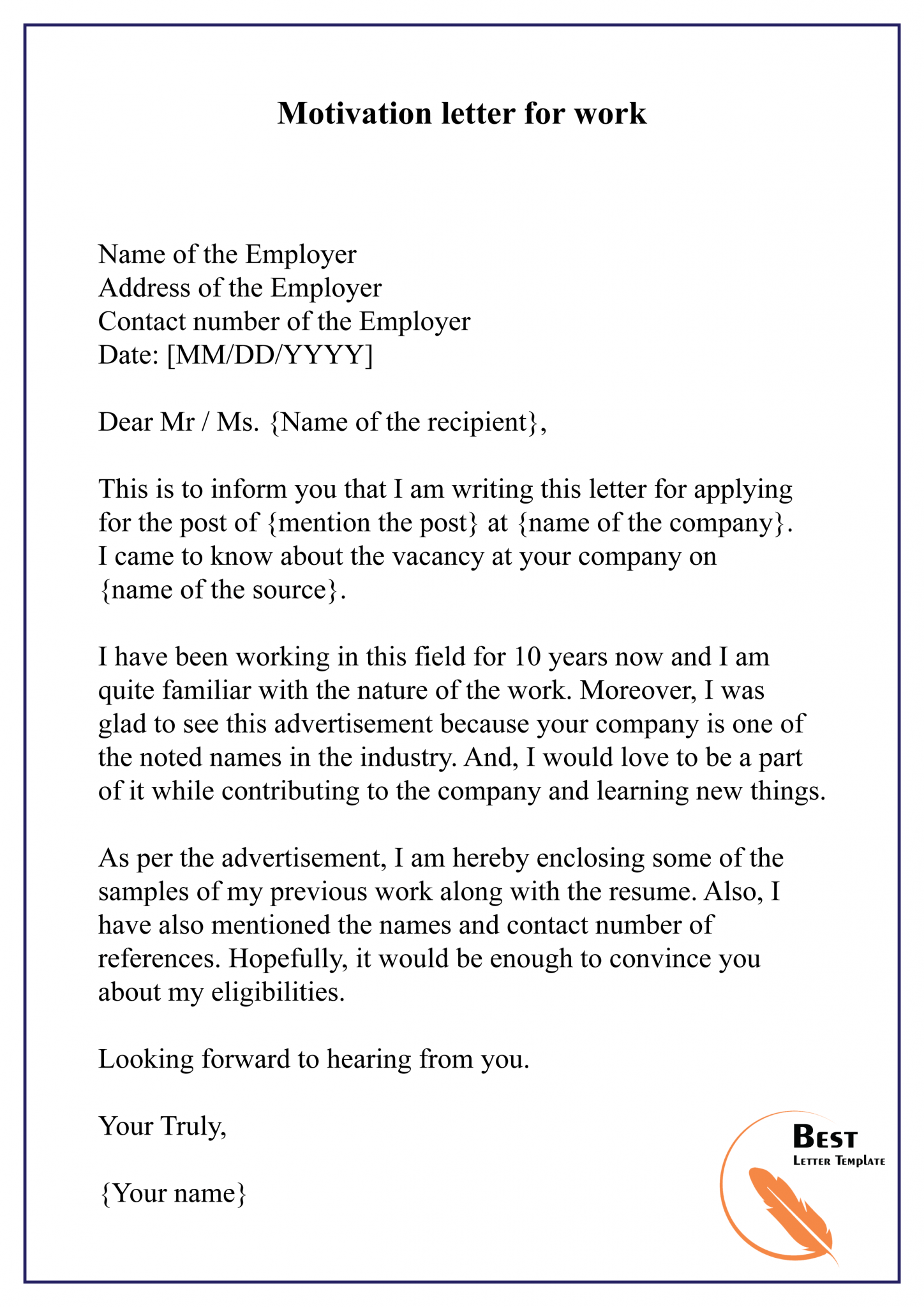 10+ Free Motivation Letter Sample Template with Examples