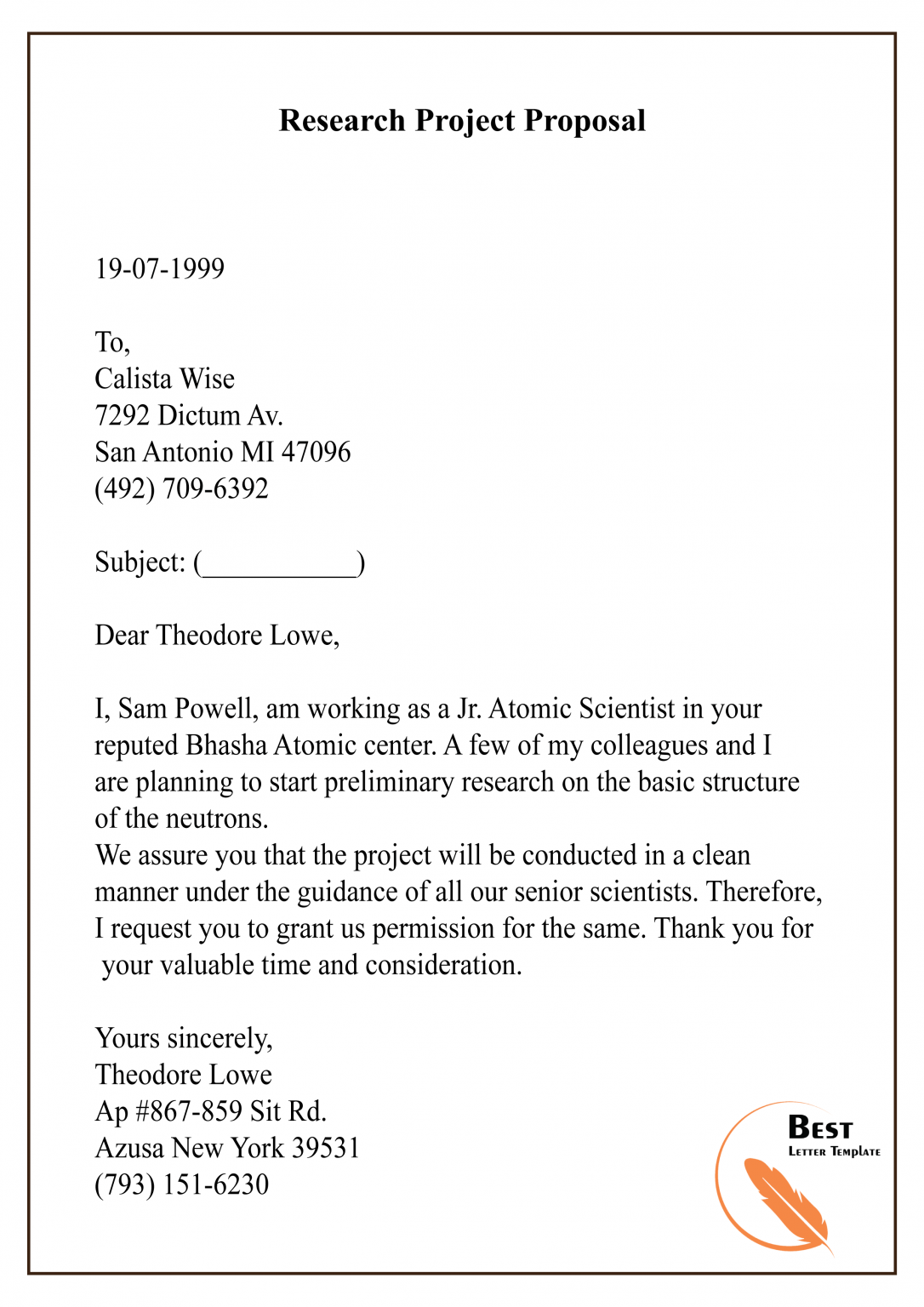 Project Proposal Letter Template - Format, Sample & Example