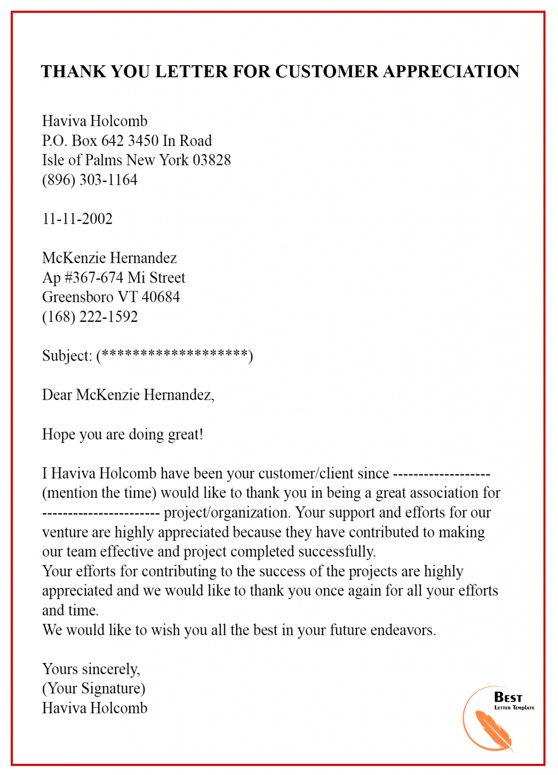 Thank You Letter Template For Appreciation - Sample & Examples