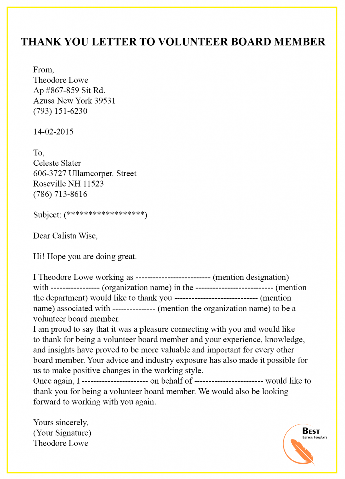 Thank You Letter to Volunteers - Template, Sample & Examples