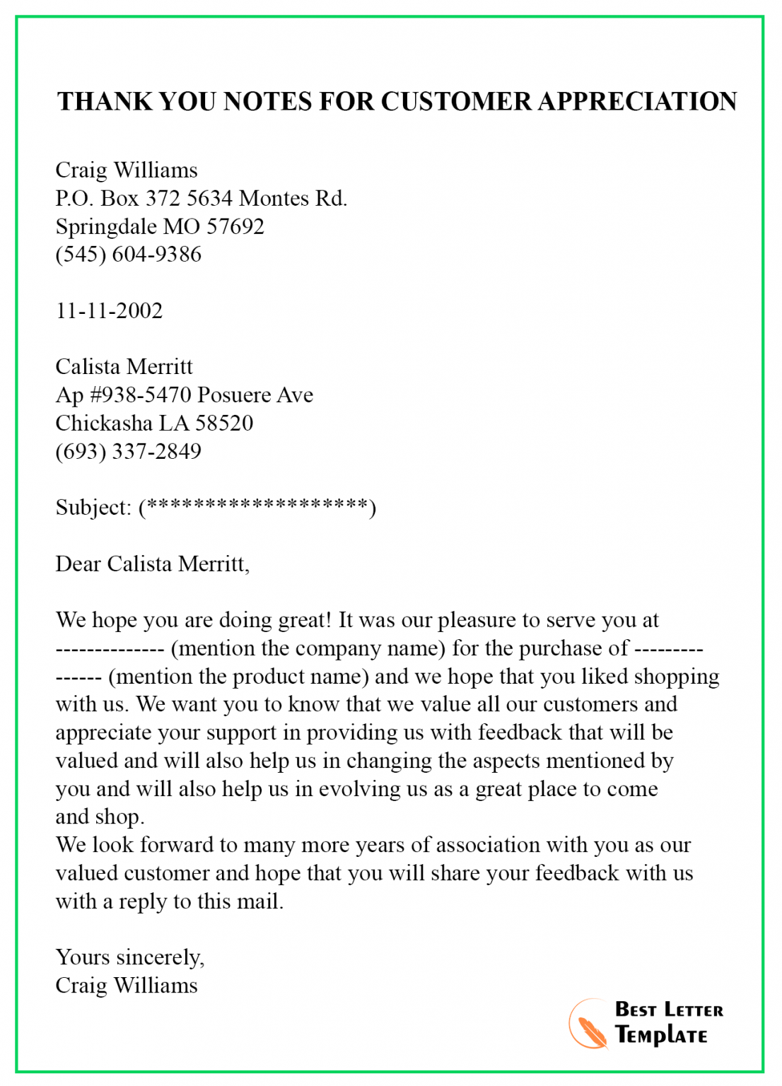 Thank You Notes for Customers - Sample & Examples