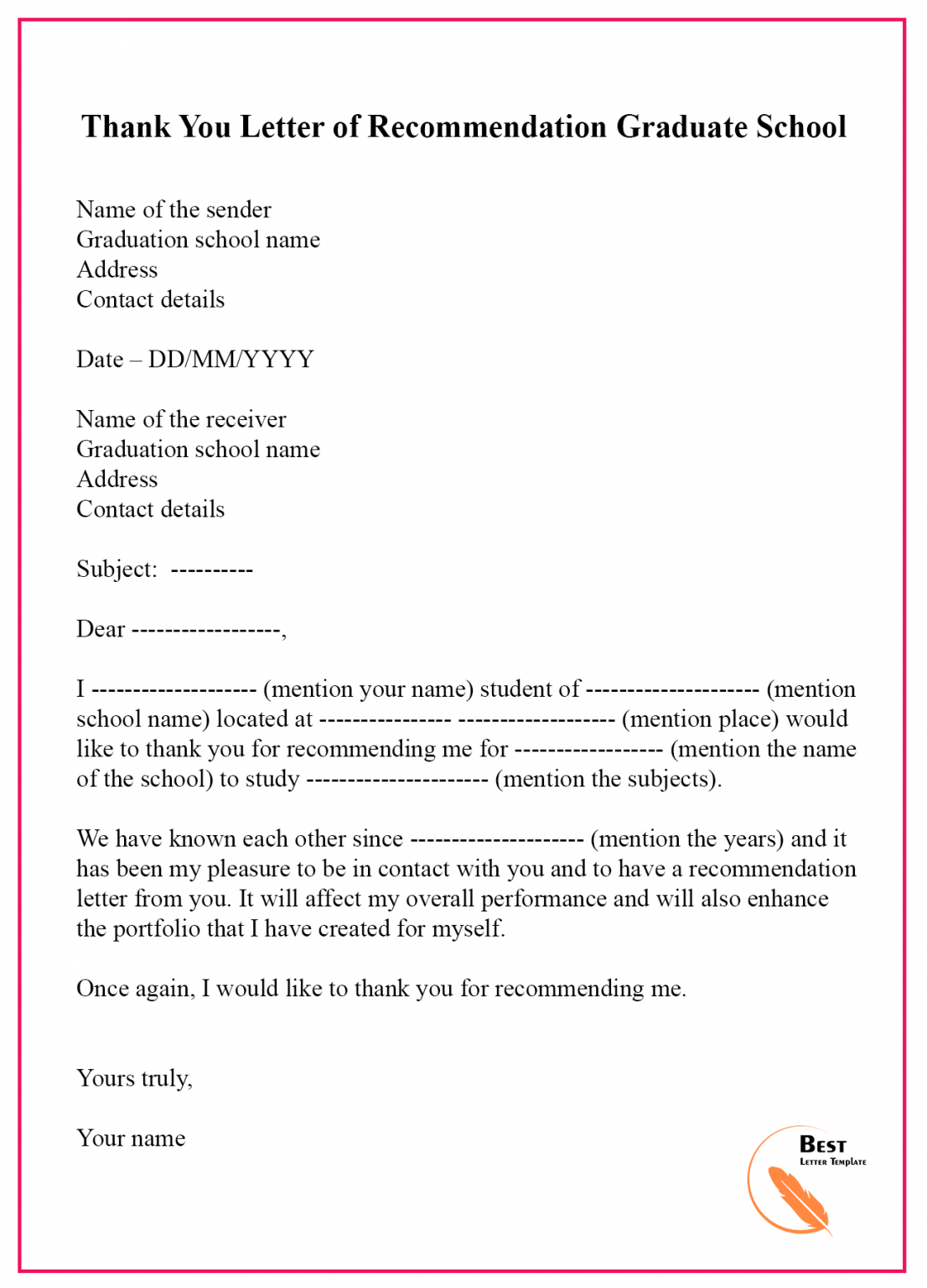 Thank You Letter for Recommendation - Sample & Example