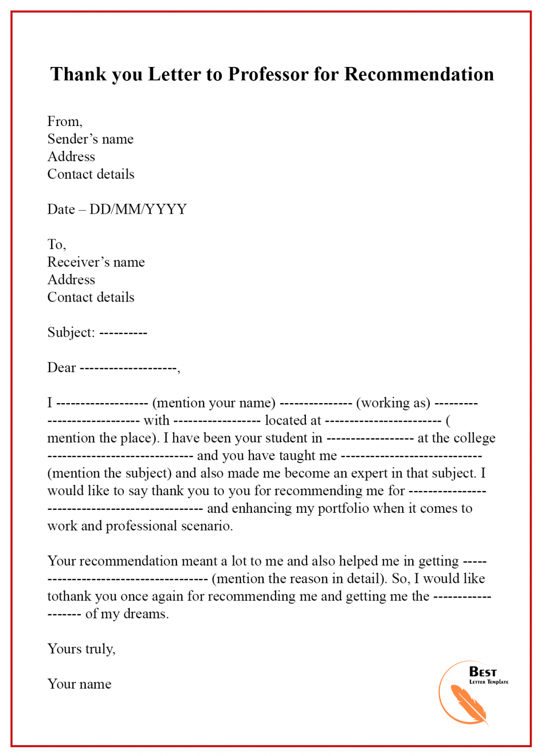 Thank You Letter for Recommendation - Sample & Example
