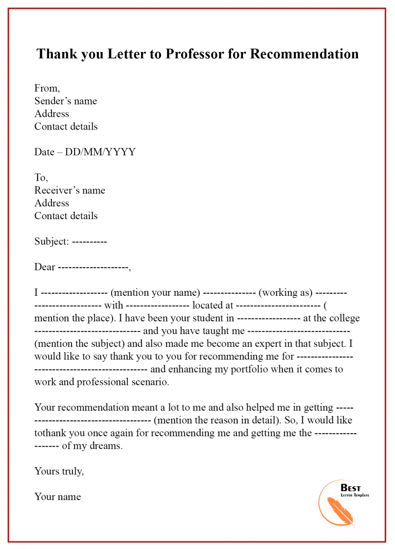 Thank You Letter for Recommendation - Sample & Example