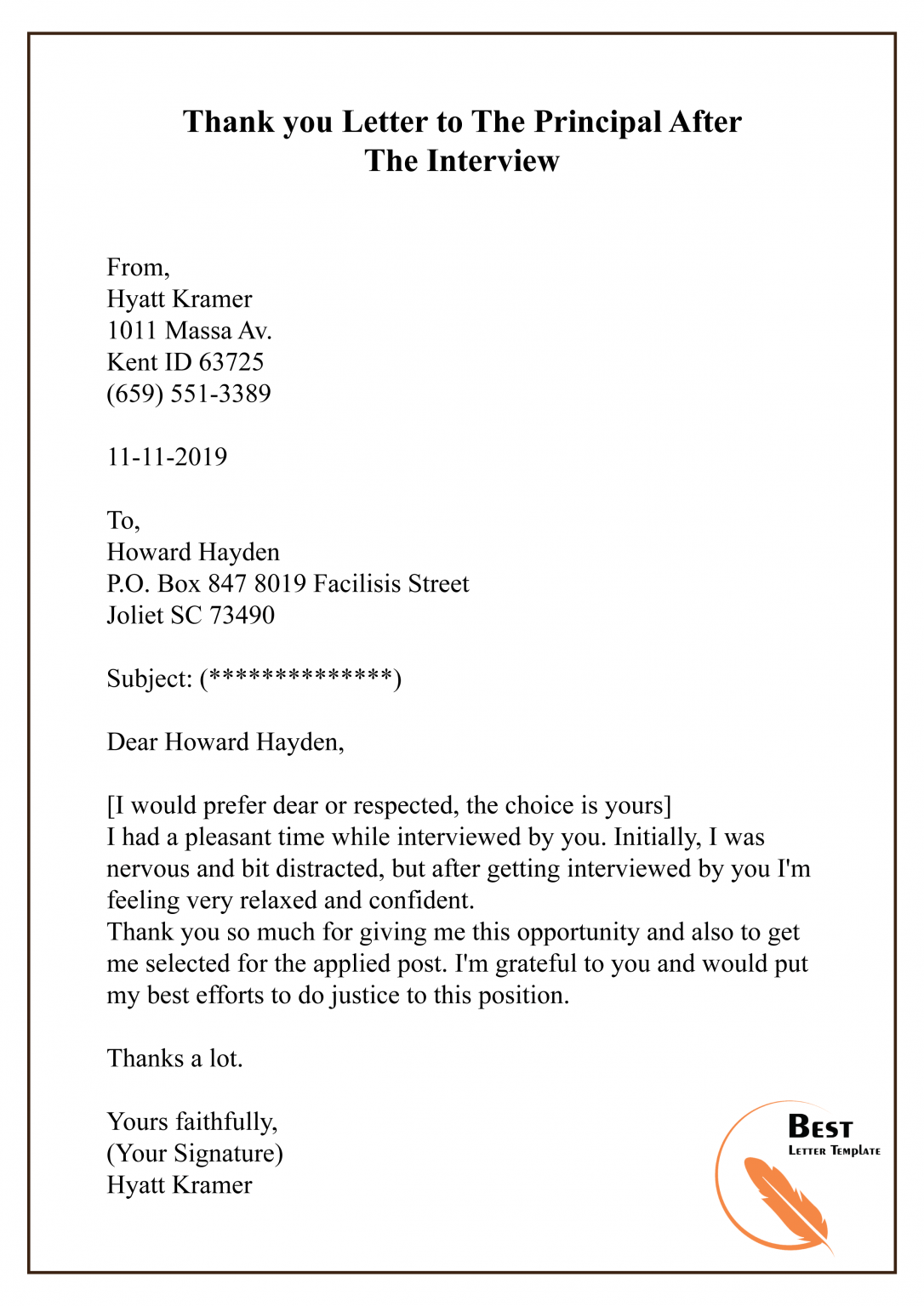 Sample Thank You Letter Template to Teacher/Professor