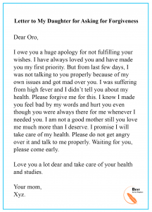 Apology Letter Template to Daughter – Format, Sample & Example