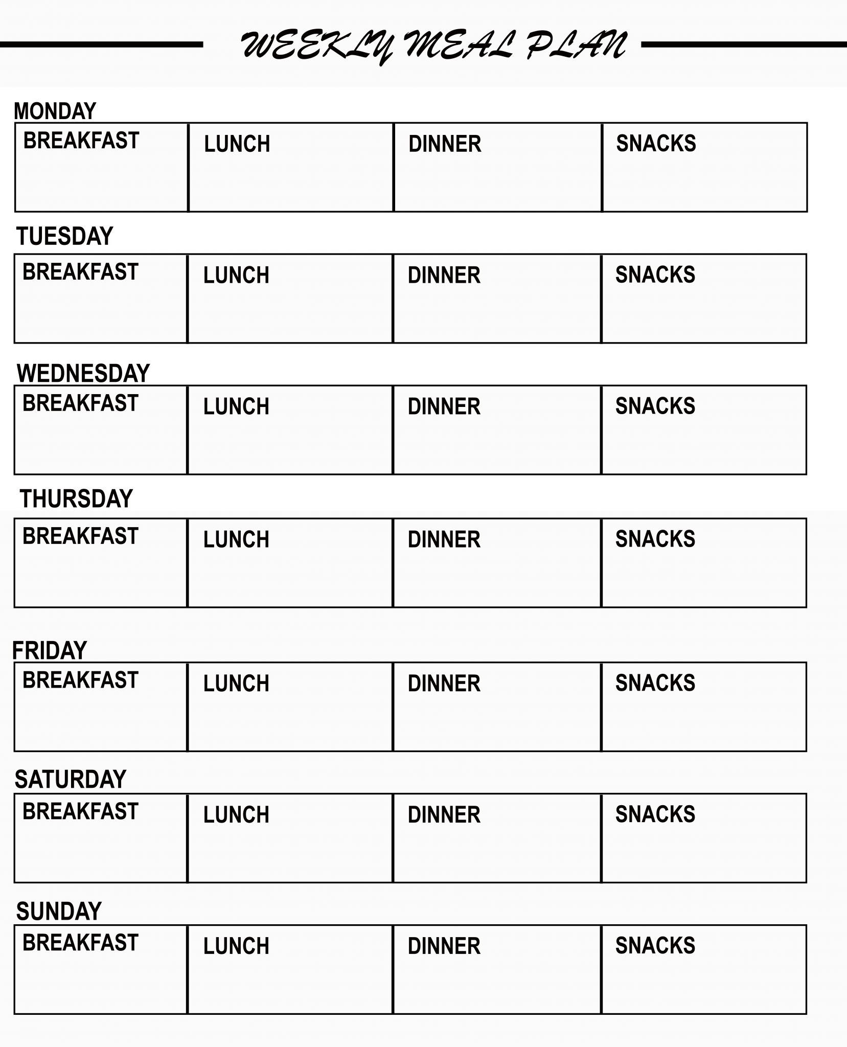 Printable Blank Weekly Meal Planner Template in PDF Word & Excel