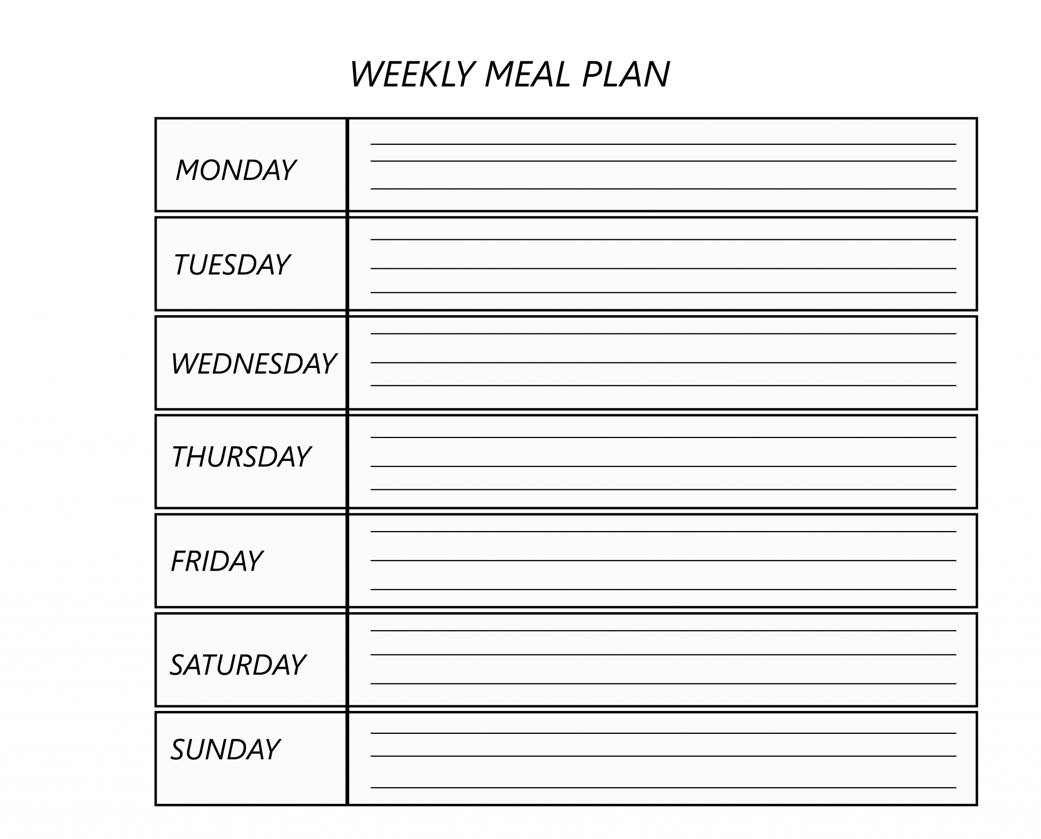 Printable Blank Weekly Meal Planner Template in PDF Word & Excel